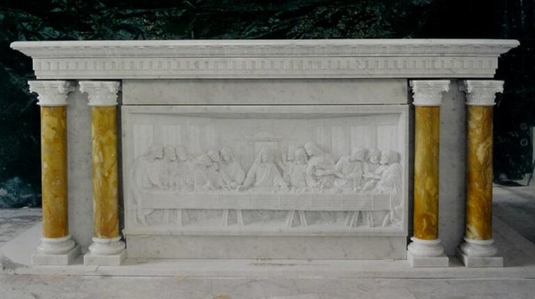 Marble Altars and Sanctuary Furniture. Pulpits, Baptismal fonts, Reredos.