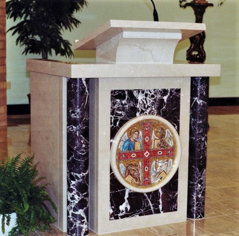 Marble Altars and Sanctuary Furniture. Pulpits, Baptismal fonts, Reredos.